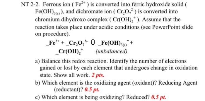 Solved NT 2-2. Ferrous ion (Fe is converted into ferric | Chegg.com