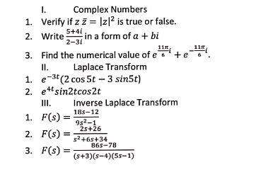 Solved 117 I. Complex Numbers 1. Verify if z z = 1z/? is | Chegg.com