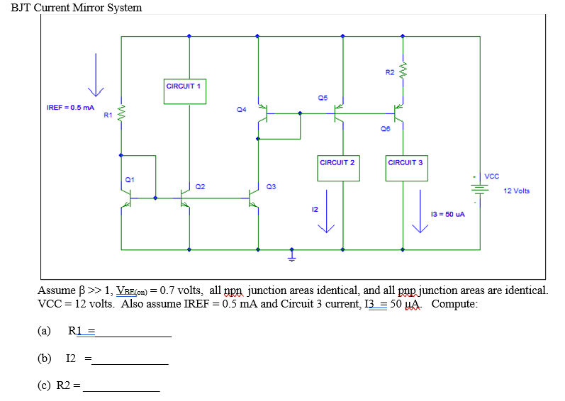 Solved BJT Current Mirror System R2 WW CIRCUIT 1 Q5 IREF = | Chegg.com