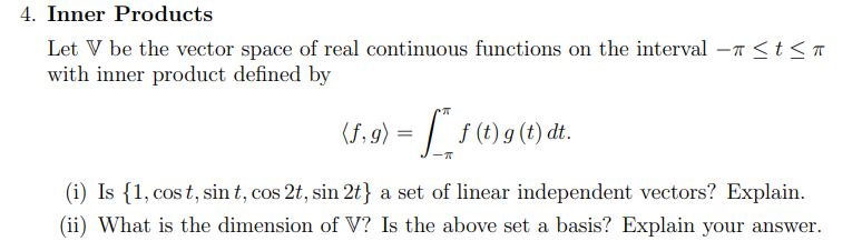 Solved Inner Products Let V be the vector space of real | Chegg.com