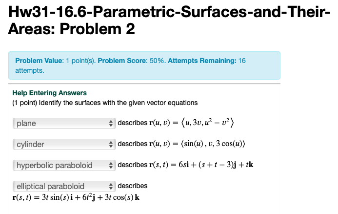 Solved Hw31-16.6-Parametric-Surfaces-and-Their- Areas: | Chegg.com