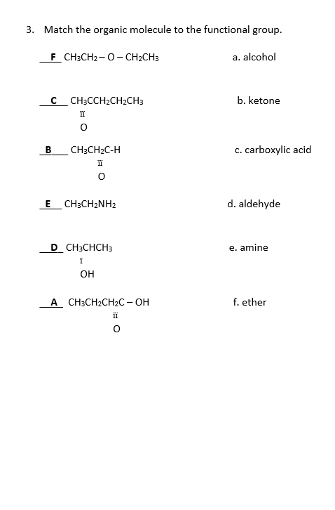 Solved 3. Match the organic molecule to the functional | Chegg.com