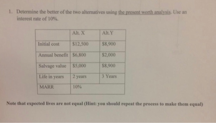 Solved 1. Determine the better of the two alternatives using | Chegg.com