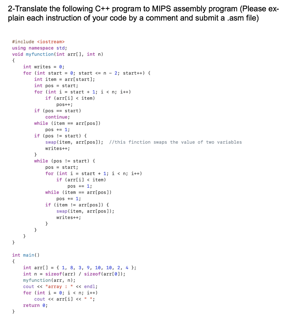 2-Translate the following C++ program to MIPS | Chegg.com