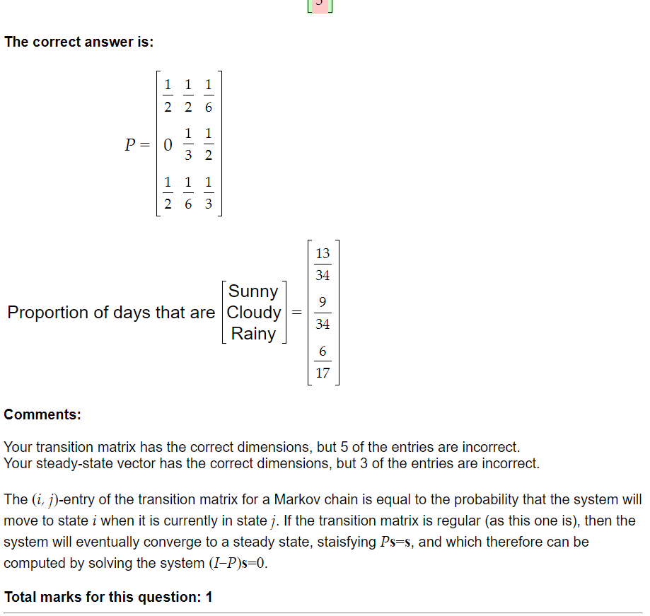 Solved Please answer this i need the P matrix(please list it | Chegg.com