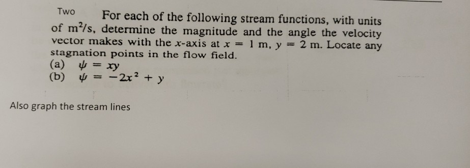 Solved Two For each of the following stream functions, with | Chegg.com