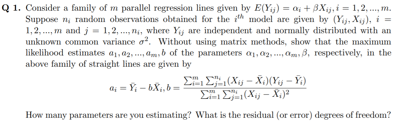 Solved 1. Consider a family of m parallel regression lines | Chegg.com