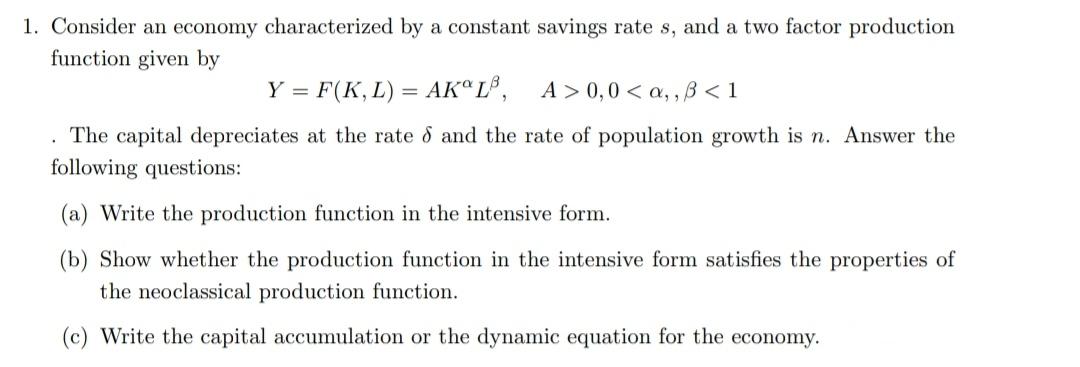Solved Consider an economy characterized by a constant | Chegg.com