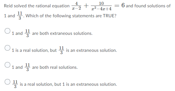Solved 10 22-4+4 Reid solved the rational equation 42+ 1 and | Chegg.com