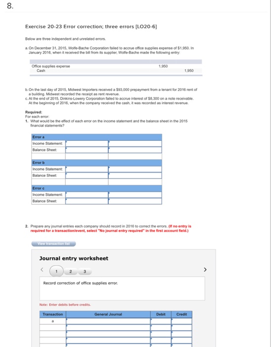Solved Exercise 20-23 Error correction; three errors | Chegg.com