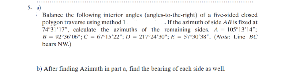 Solved a) Balance the following interior angles | Chegg.com
