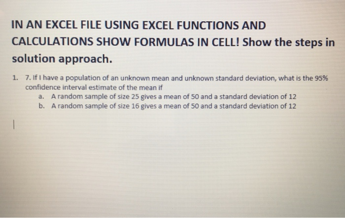 Solved In An Excel File Using Excel Functions And 