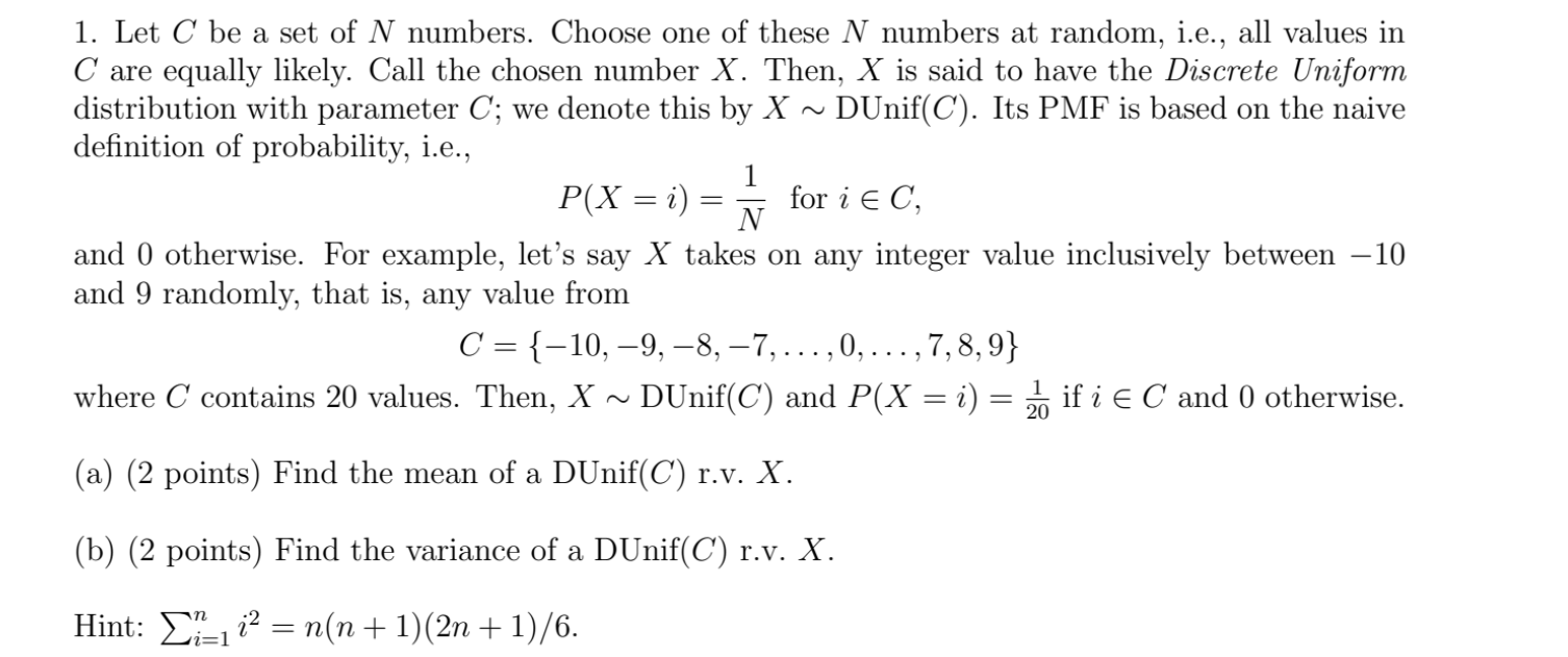 Solved 1. Let C be a set of N numbers. Choose one of these N | Chegg.com