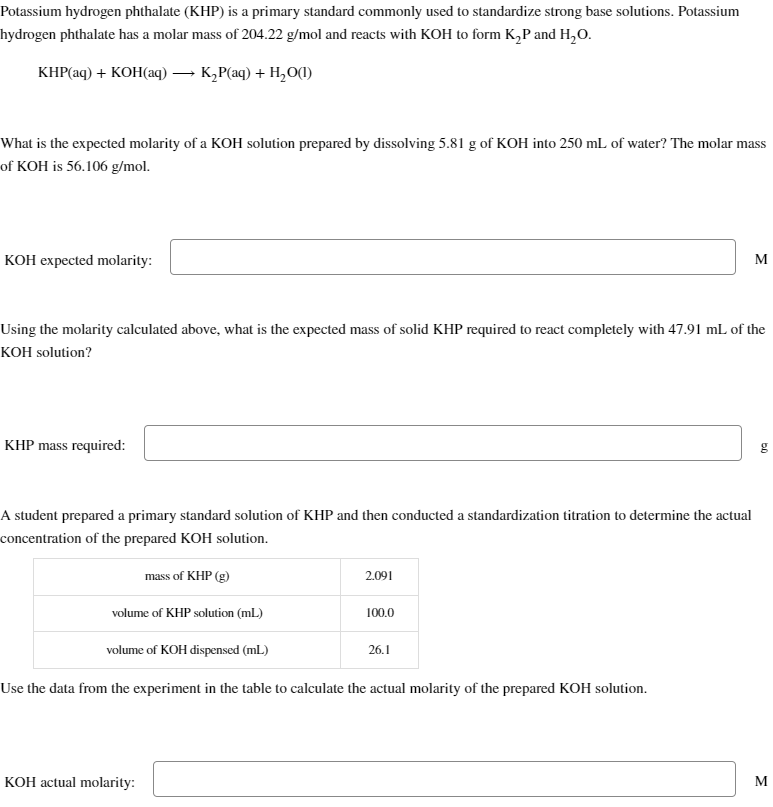 Solved Potassium hydrogen phthalate (KHP) ﻿is a primary | Chegg.com