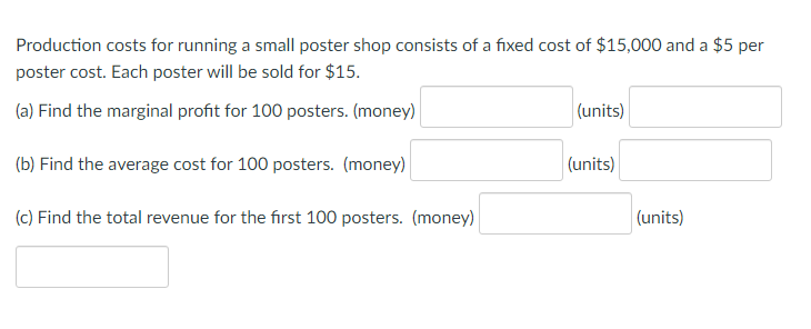 Solved Production costs for running a small poster shop | Chegg.com