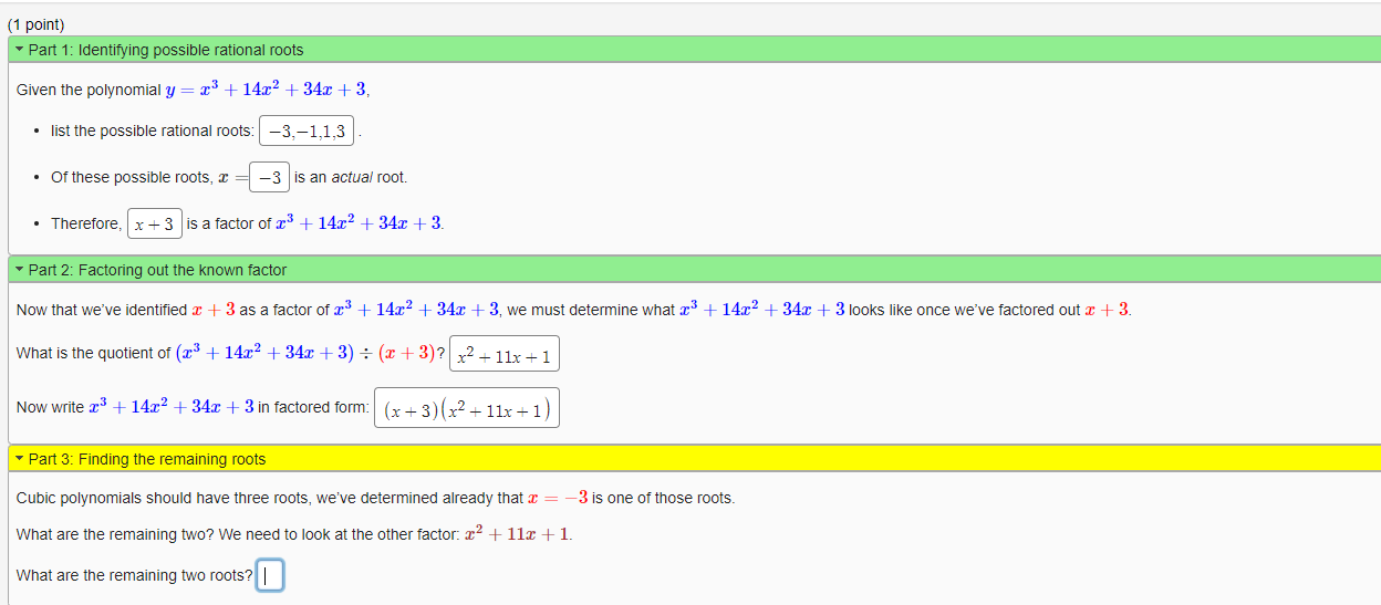 Solved (1 point) Part 1: Identifying possible rational roots | Chegg.com