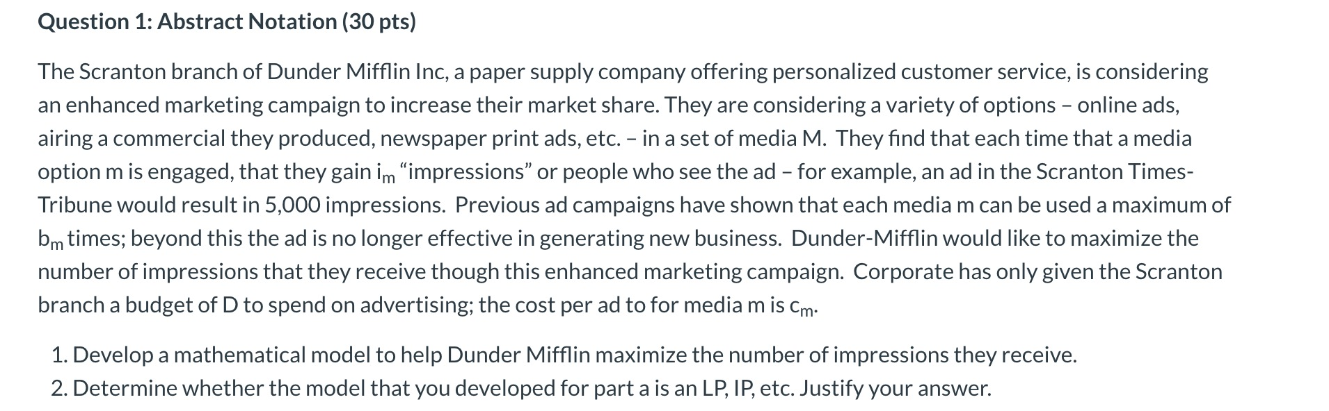 Question 1: Abstract Notation (30 pts) The Scranton | Chegg.com