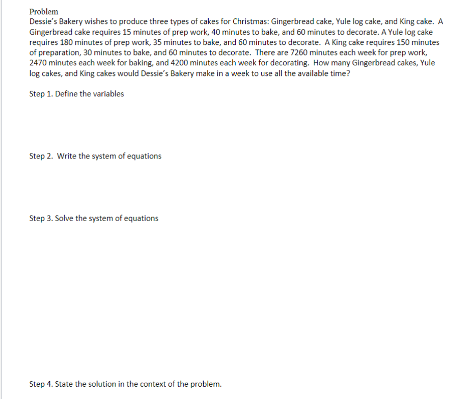 Solved ProblemDessie's Bakery wishes to produce three types | Chegg.com