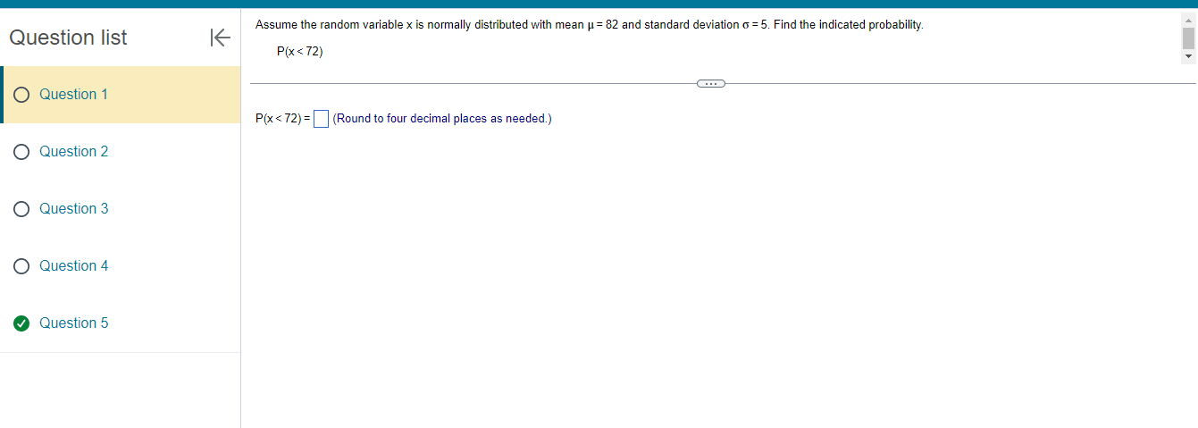 Solved Question list Assume the random variable x is | Chegg.com