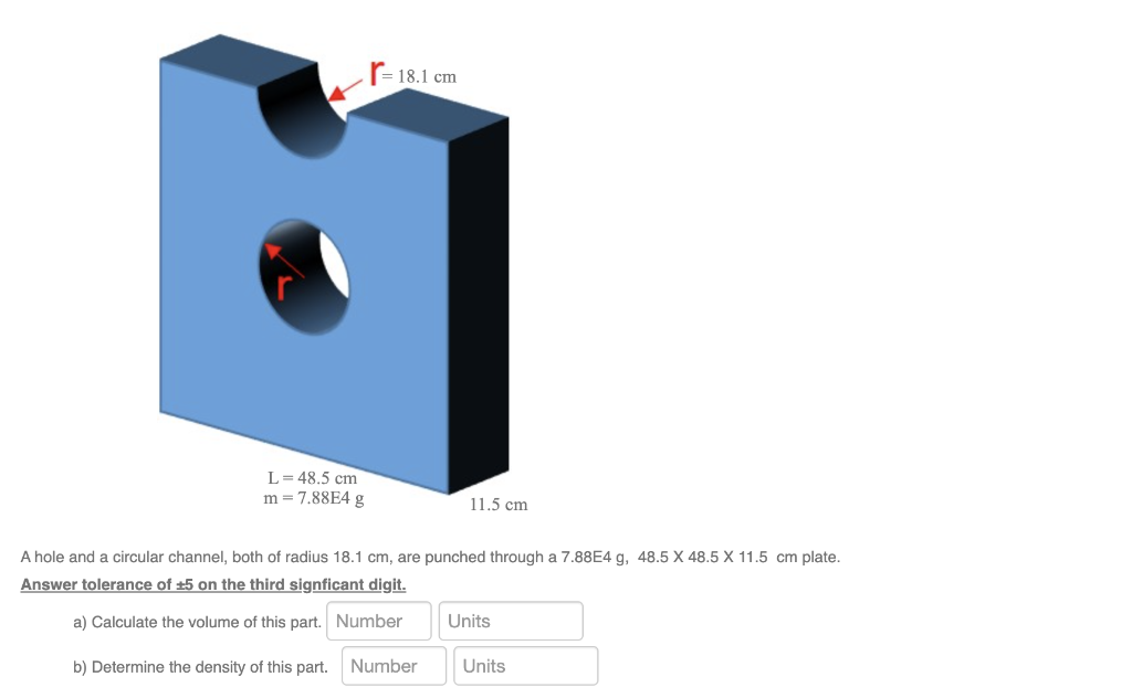 Solved A hole and a circular channel, both of radius 18.1 | Chegg.com