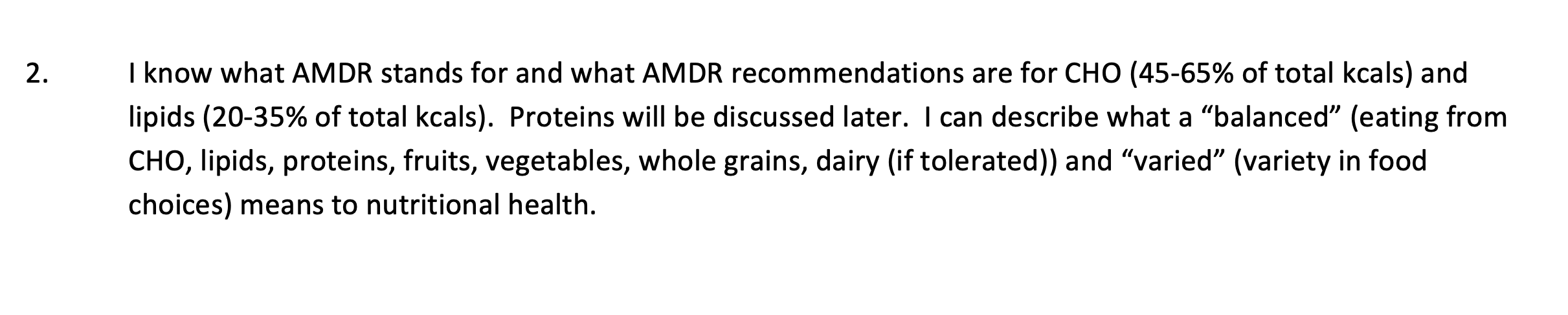 2. I know what AMDR stands for and what AMDR | Chegg.com