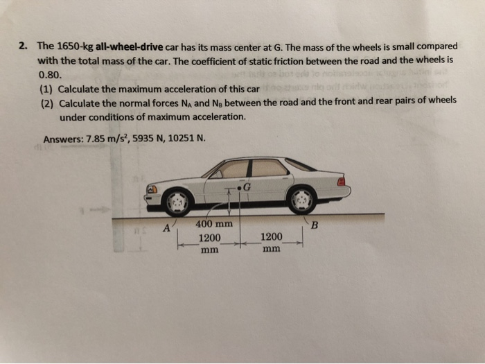 Solved 2. The 1650-kg all-wheel-drive car has its mass | Chegg.com
