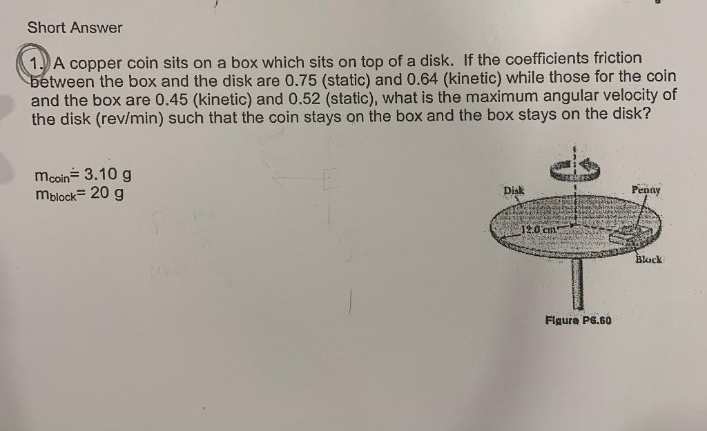 Solved A copper coin sits on a box which sits on top of a | Chegg.com