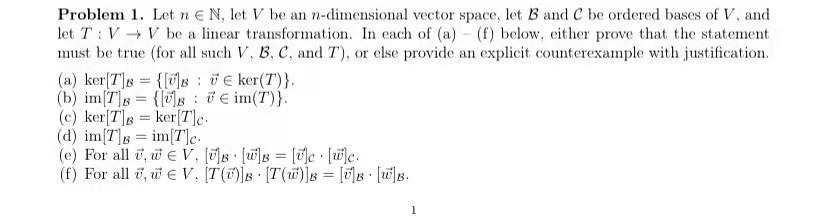 Solved Problem 1. Let n e N, let V be an n-dimensional | Chegg.com