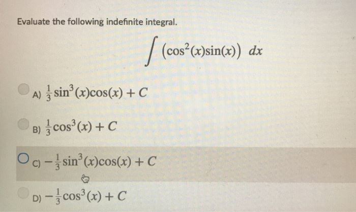 Solved Evaluate the following indefinite integral. cos | Chegg.com