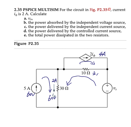 Solved PSPICE MULTISIM for the circuit in fig P2.35 current | Chegg.com