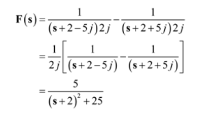 Solved F(s)=(s+2−5j)2j1−(s+2+5j)2j1=2j1[(s+2−5j)1−(s+2+5j)1] | Chegg.com