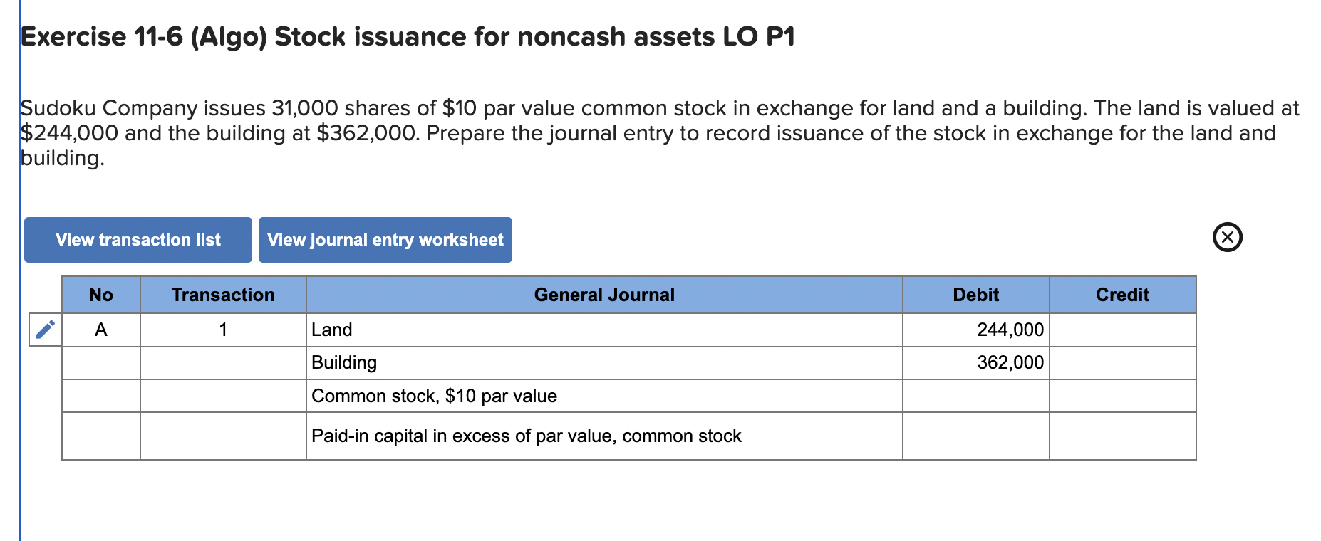Solved Exercise 11-6 (Algo) Stock issuance for noncash | Chegg.com