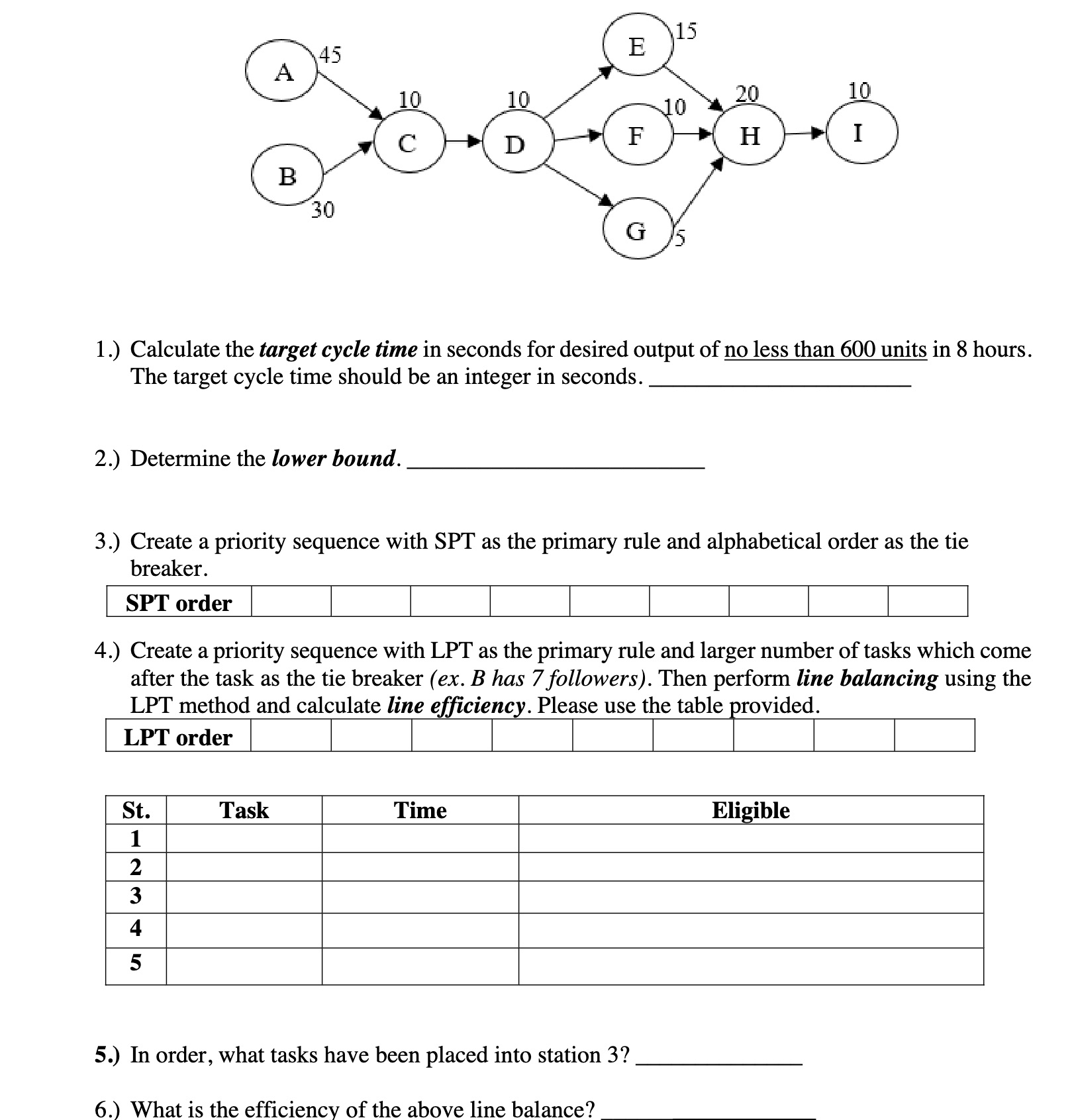 1.) Calculate the target cycle time in seconds for | Chegg.com