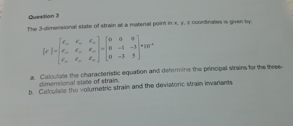 Solved Question 3 The 3-dimensional state of strain at a | Chegg.com
