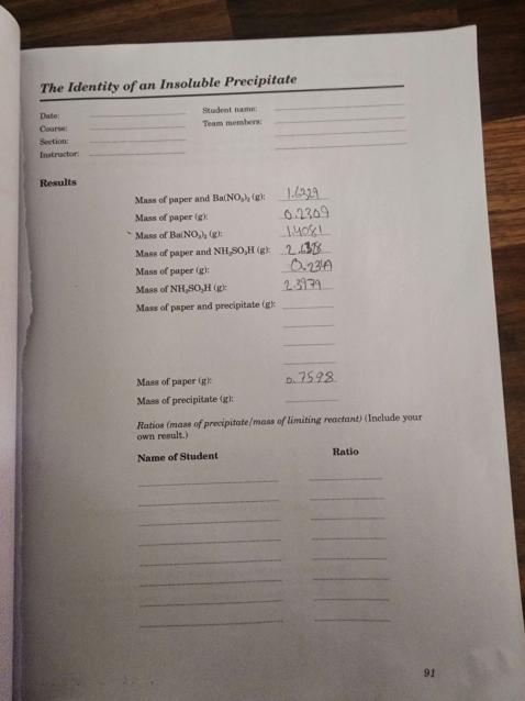 The Identity of an Insoluble Precipitate Fiesults | Chegg.com