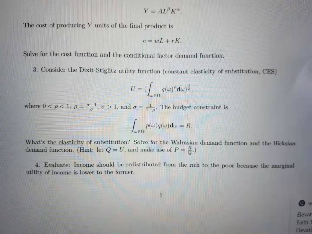 Consider the Dixit-Stiglitz utility function | Chegg.com