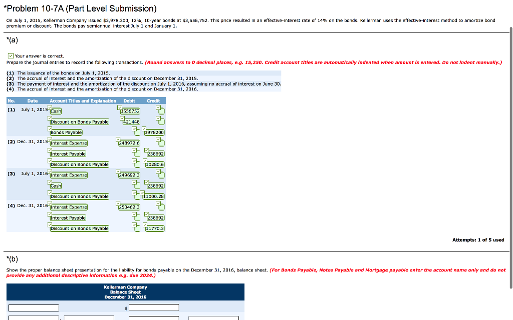 Solved *Problem 10-7A (Part Level Submission) On July 1, | Chegg.com