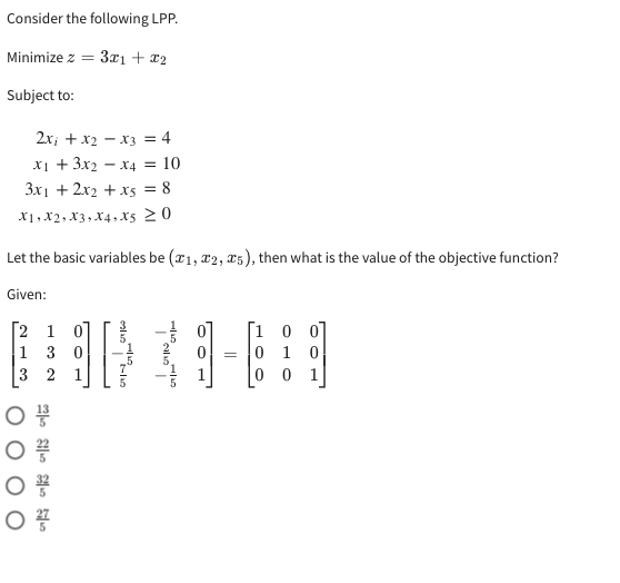 Solved Consider the following LPP. ﻿Minimize z=3x1+x2Subject | Chegg.com