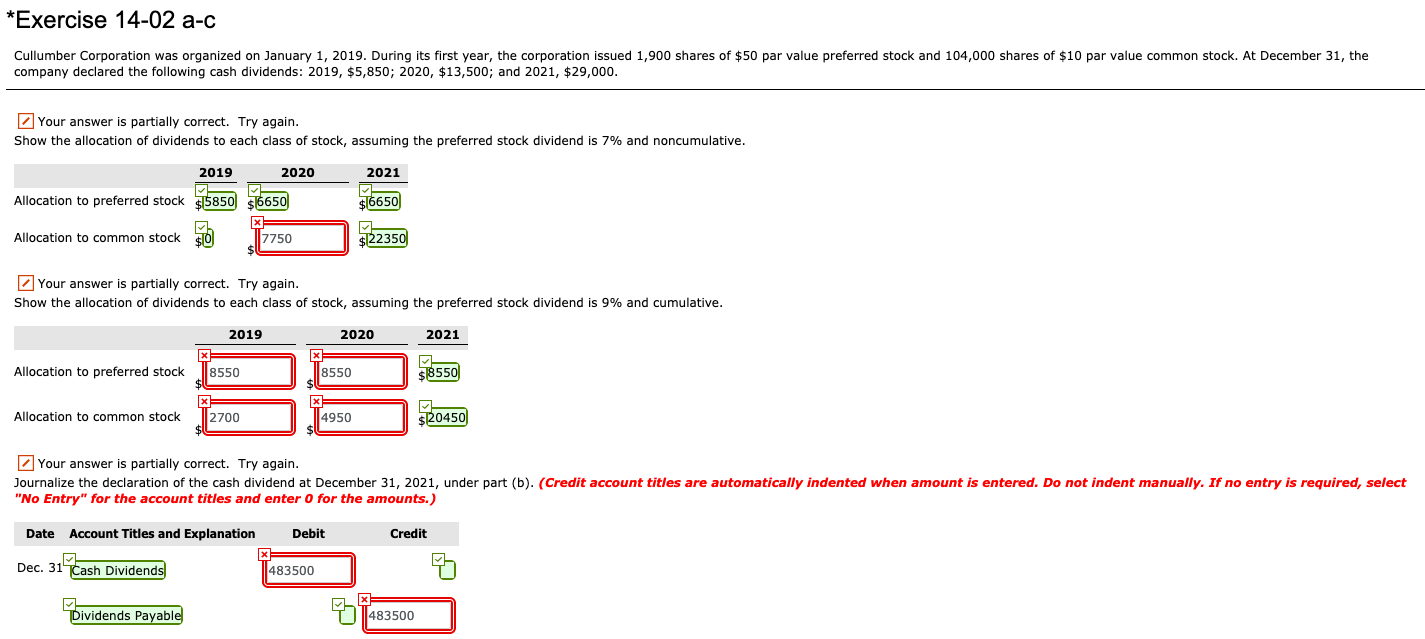 Solved *Exercise 14-02 a-c Cullumber Corporation was | Chegg.com