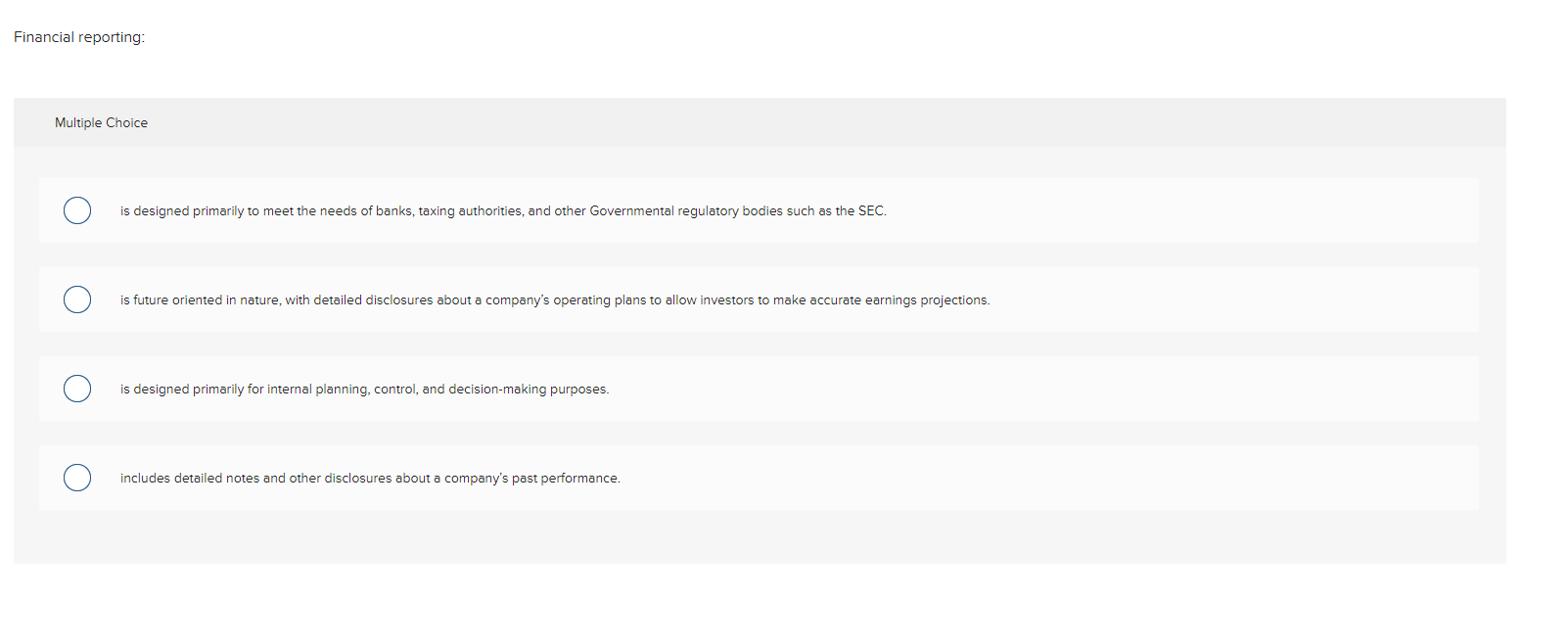 Solved Financial reporting: Multiple Choice is designed | Chegg.com