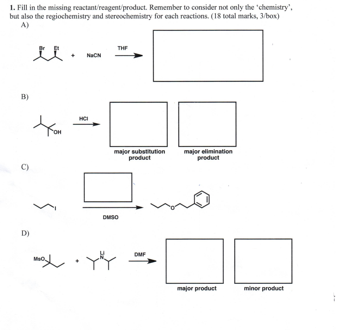 Solved 1. Fill in the missing reactant/reagent/product. | Chegg.com