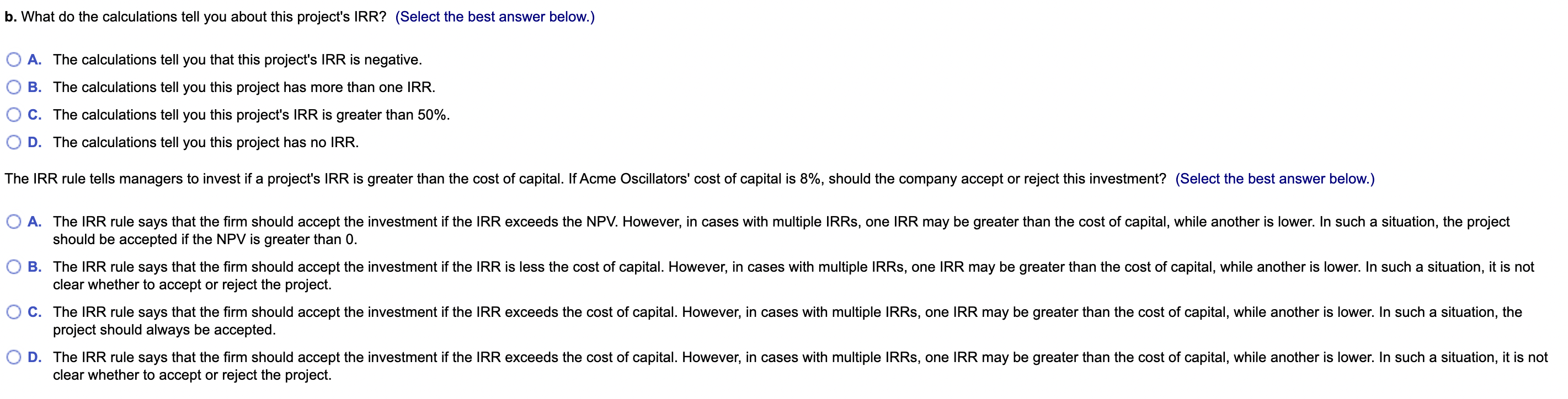 Solved Problems with the IRR method Acme Oscillators | Chegg.com