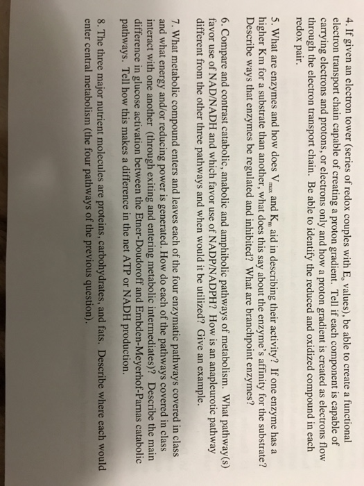 4. If given an electron tower (series of redox | Chegg.com
