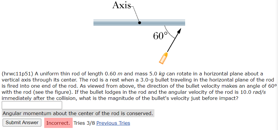 Solved Axis 60° (hrwc11p51) A uniform thin rod of length | Chegg.com