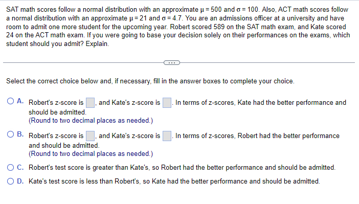 Solved SAT math scores follow a normal distribution with an | Chegg.com