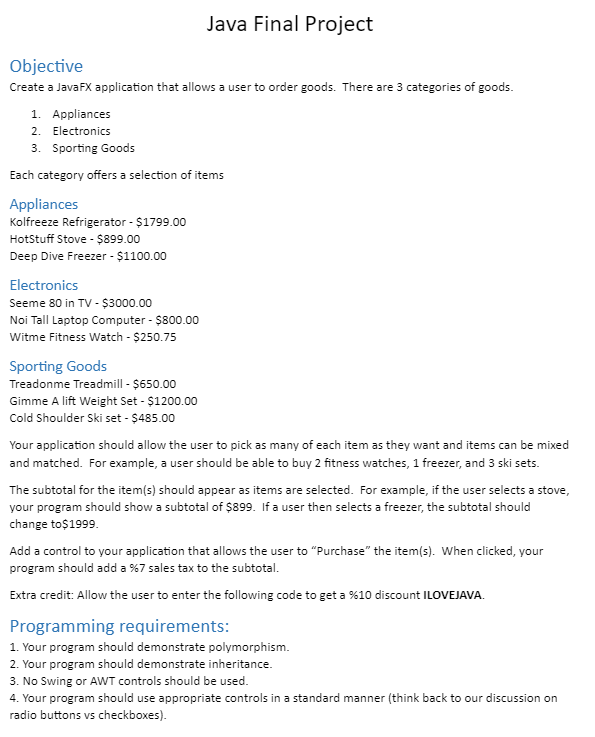 Solved Java Final Project Objective Create a JavaFX | Chegg.com
