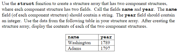Solved Use The Struct Function To Create A Structure Array 