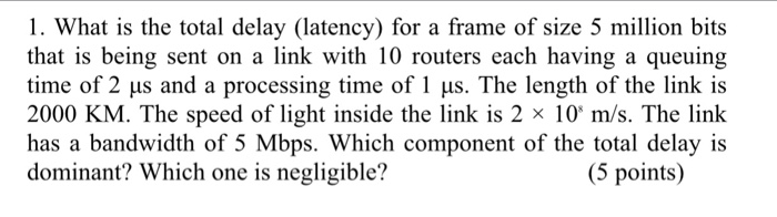 Solved 1. What is the total delay (latency) for a frame of | Chegg.com