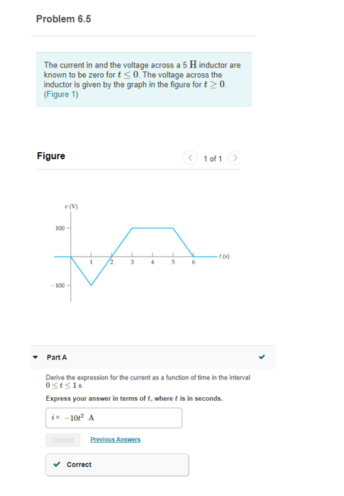 Solved Problem 6.5 The current in and the voltage across a 5 | Chegg.com