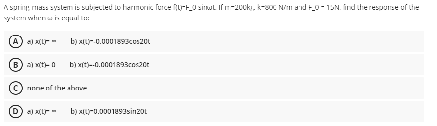 Solved A spring-mass system is subjected to harmonic force | Chegg.com
